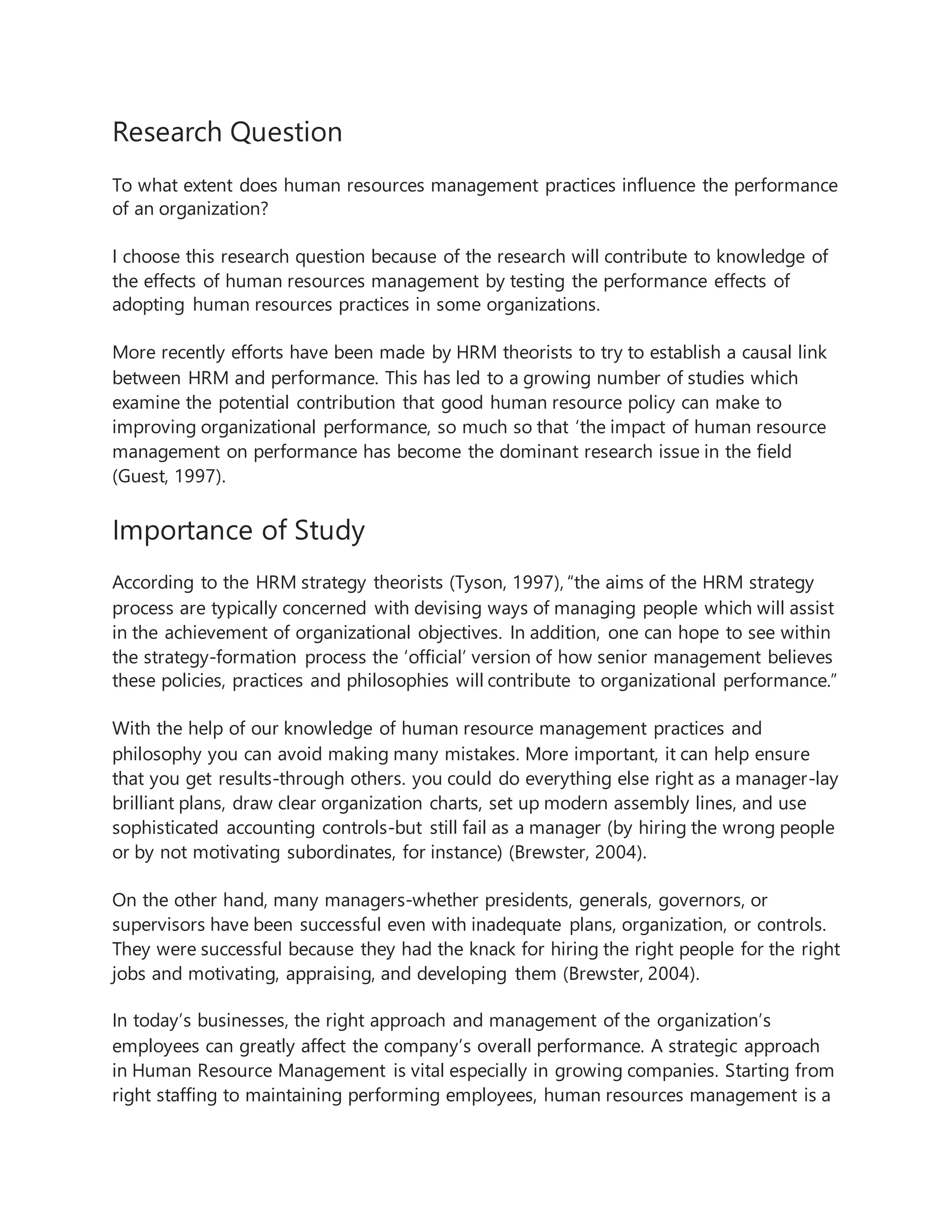Impact of hrm on organization growth thesis | DOCX