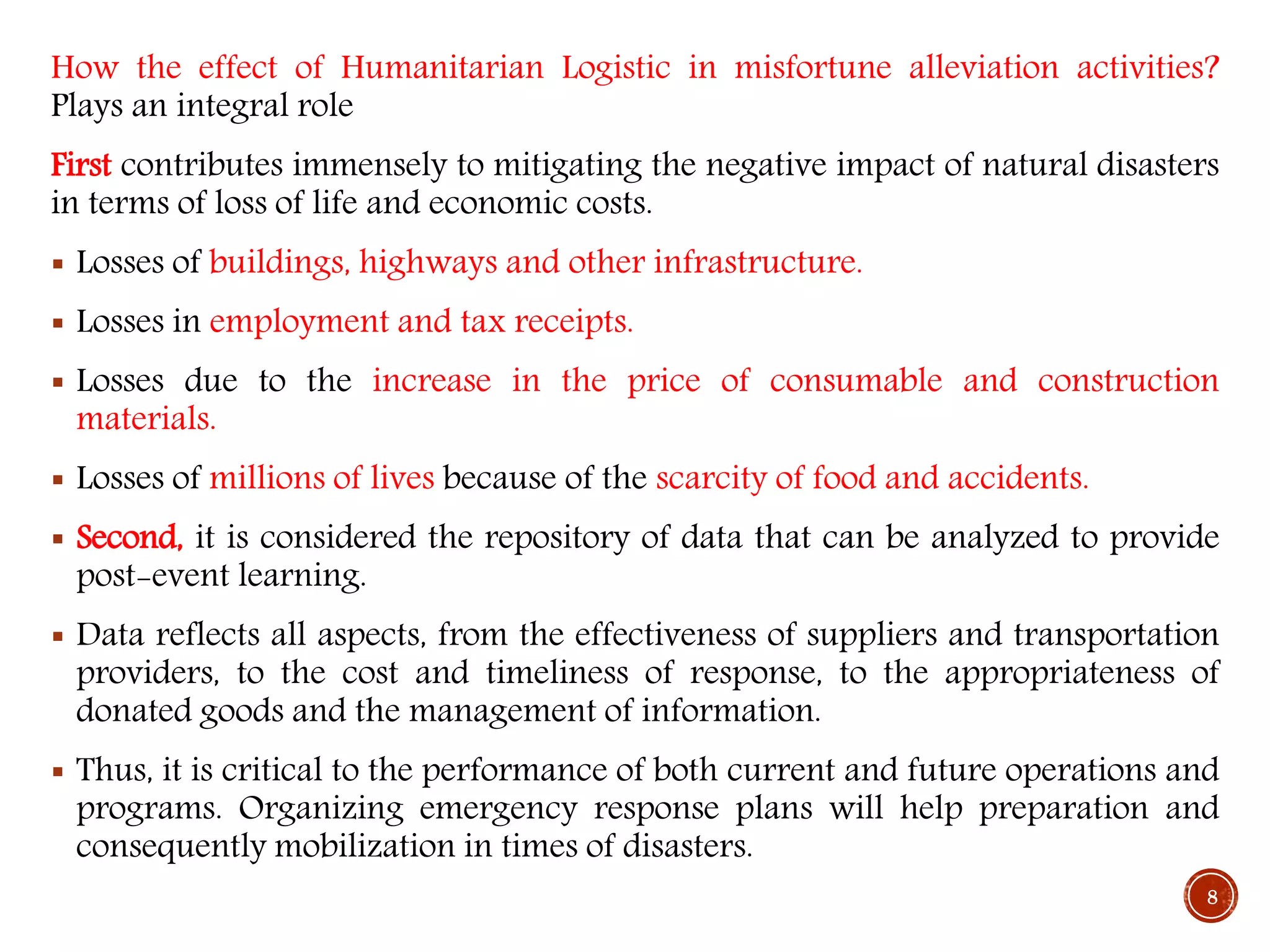 Impact of humanitarian logistics in disaster relief operations | PPTX