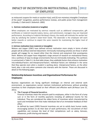 Impact of incentives on motivation level of employee (2) | DOCX