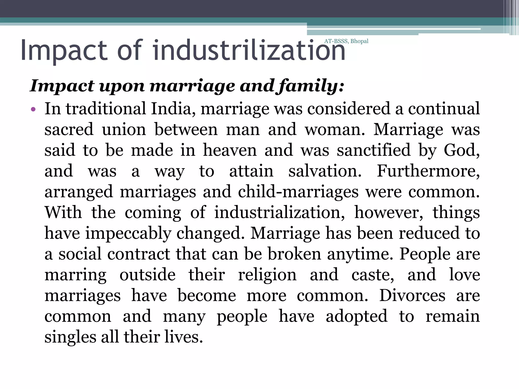 Impact of industrialization and urbanization on social life of workers ...