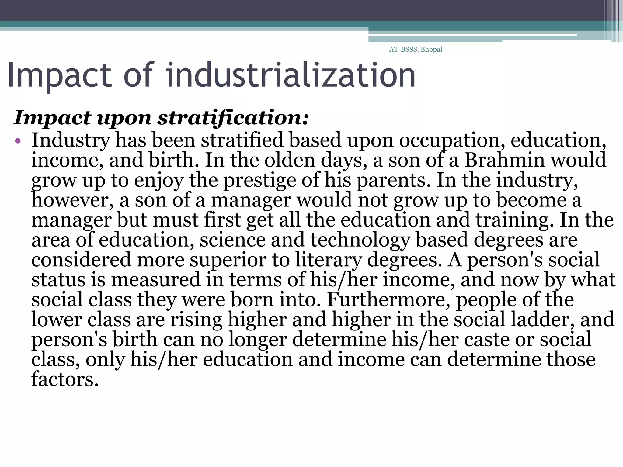 Impact of industrialization and urbanization on social life of workers ...