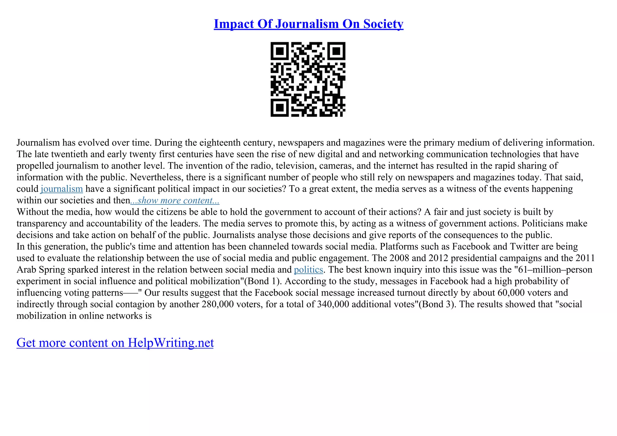 Impact Of Journalism On Society | PDF