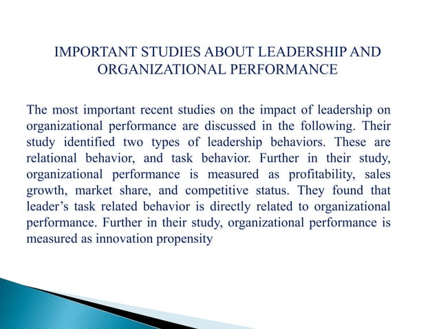 Impact of leadership on organizational performance | PPTX