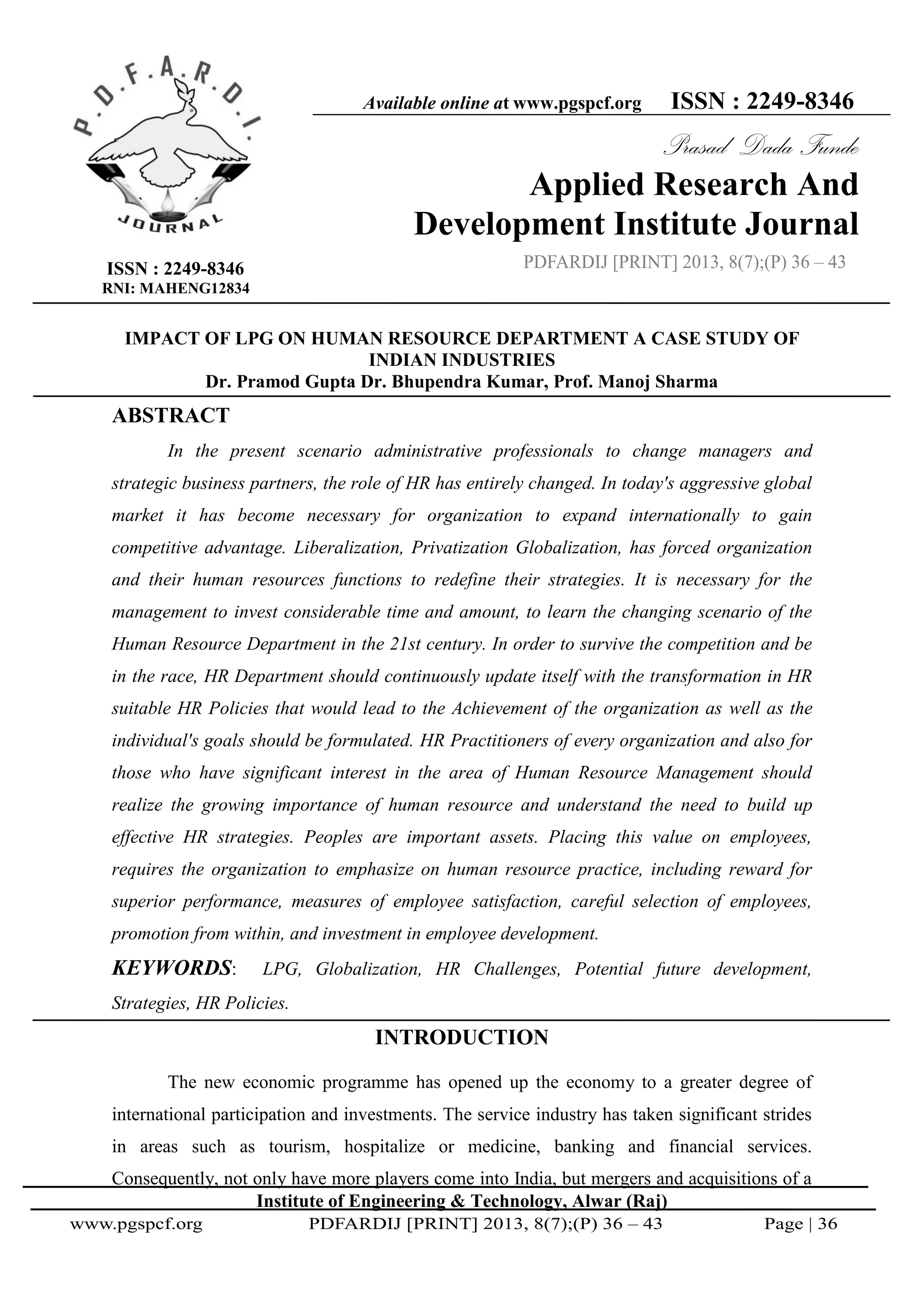Impact of lpg on human resource department a case study of Indian ...