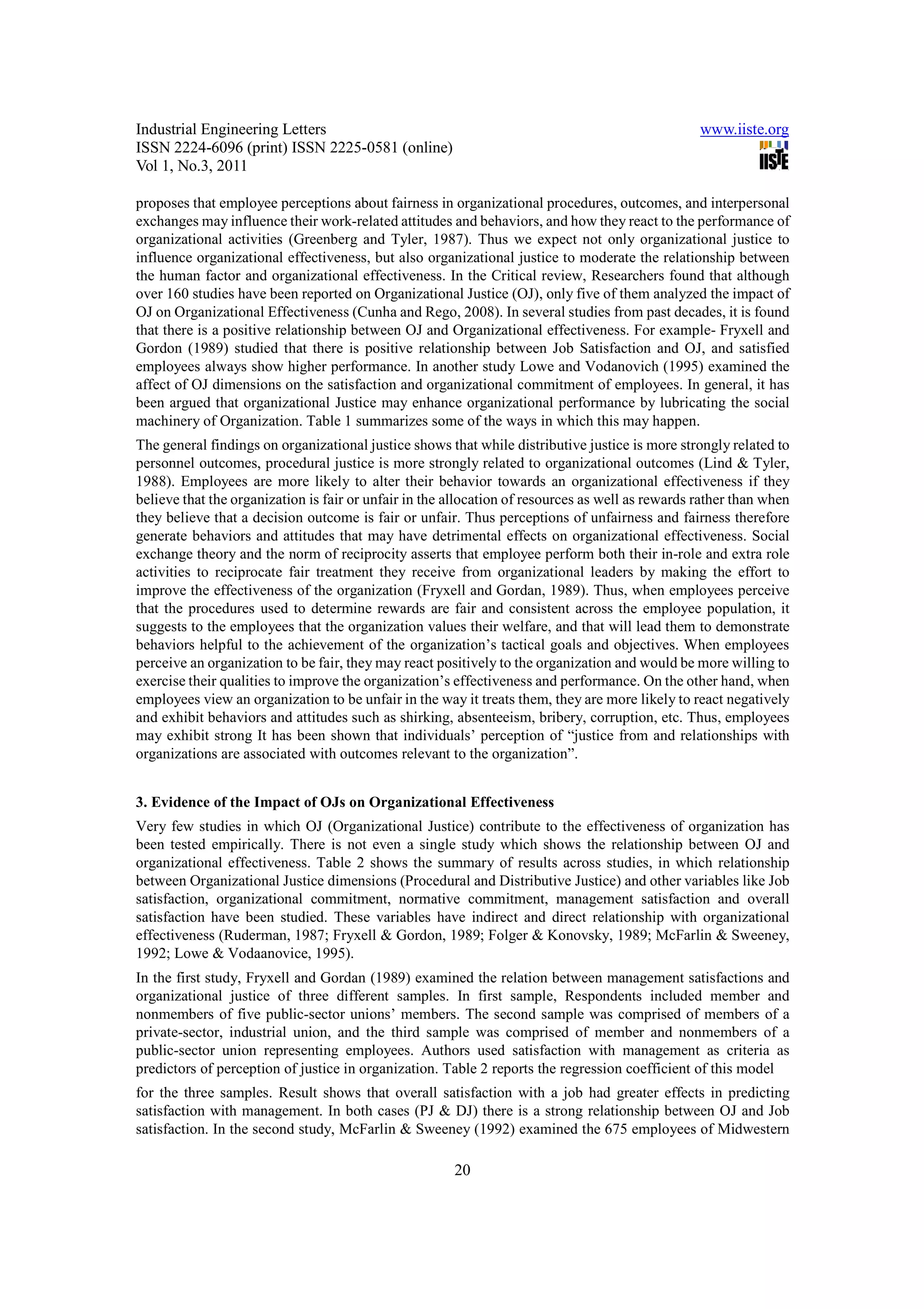 Impact of organizational justice on organizational effectiveness | PDF