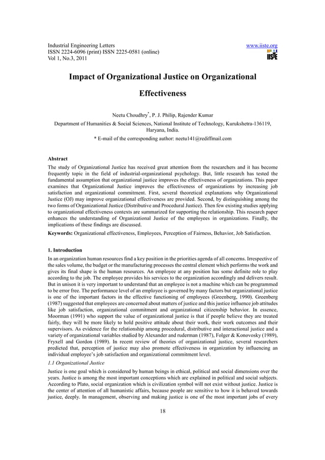 Impact of organizational justice on organizational effectiveness | PDF
