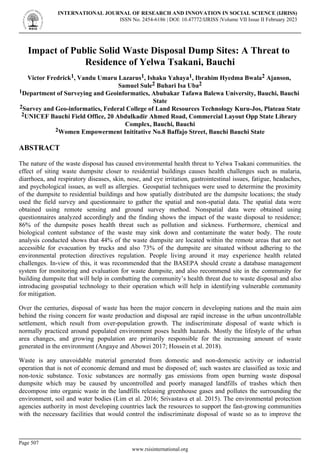 Impact of Public Solid Waste Disposal Dump Sites_ A Threat to Residence ...