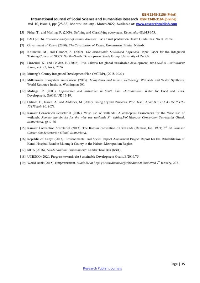 IImpact of Riparian Community’s livelihood strategies on Wetlands Conservation in Murang’a ...