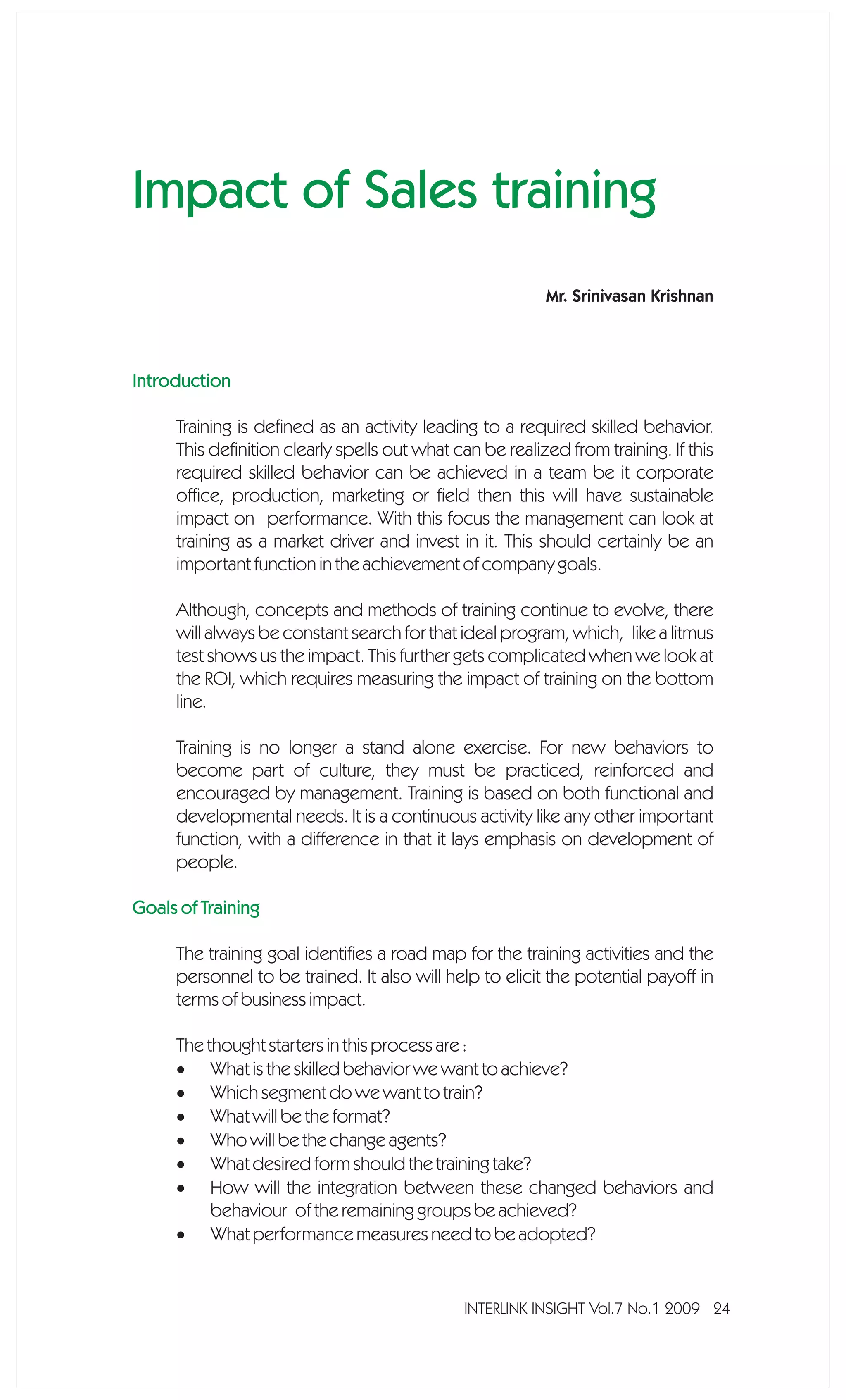 Impact of sales training. | PDF