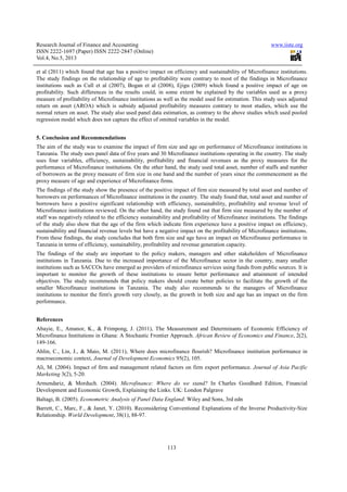 Impact of size and age on firm performance evidences from microfinance institutions in tanzania ...
