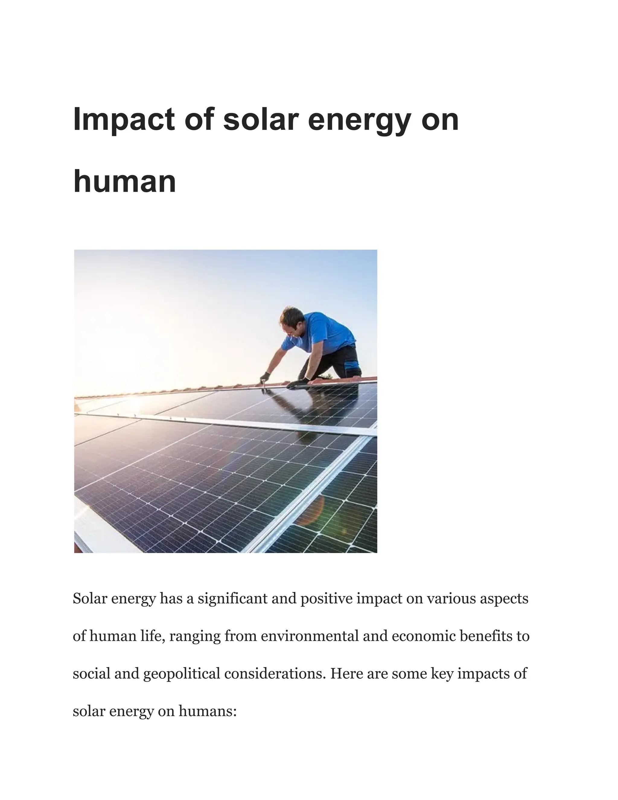Impact of solar energy on human. environment benefitt | PDF | Gas and ...