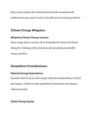Impact of solar energy on human. environment benefitt | PDF