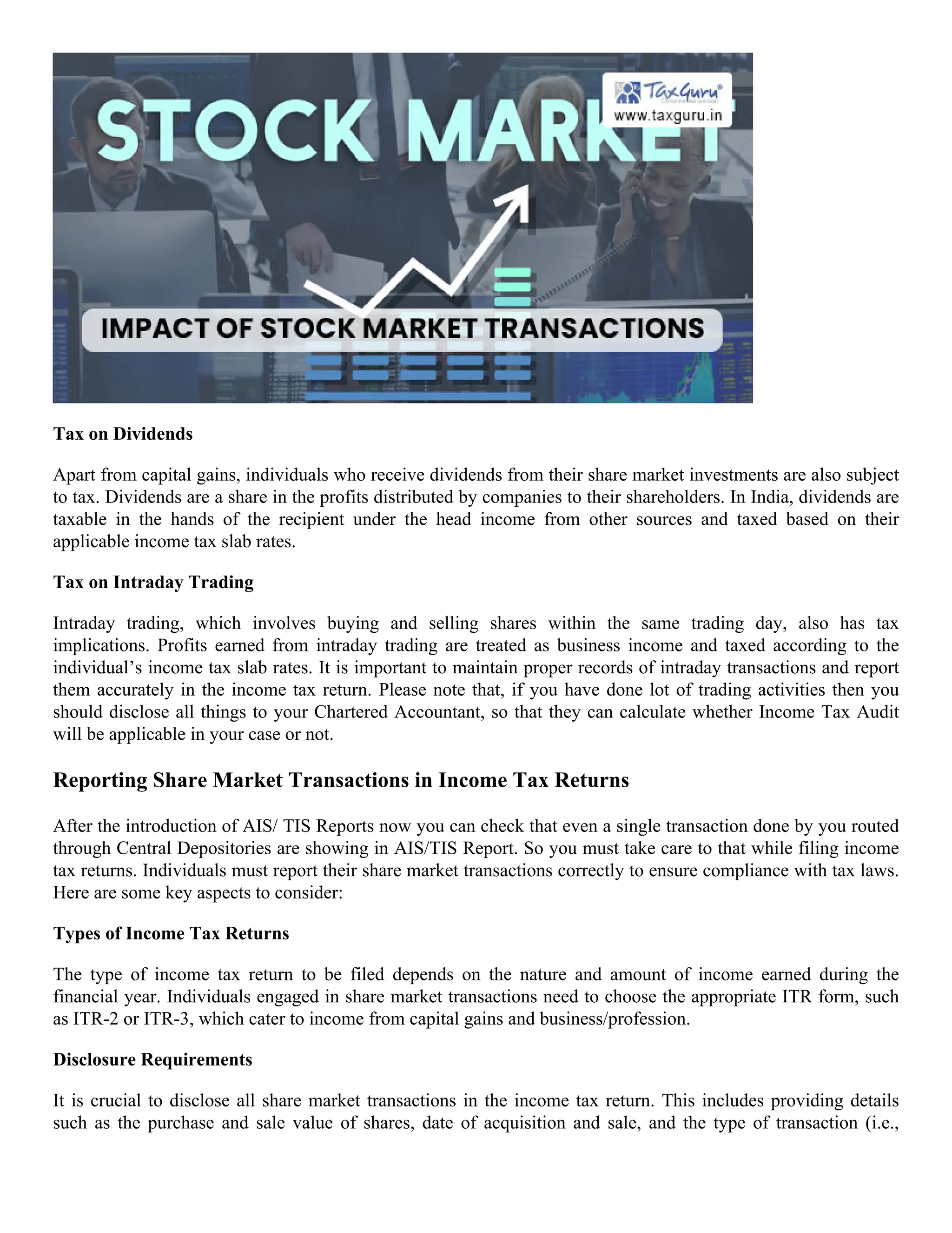 Impact of Stock Market Transactions in Our Income Tax Return | PDF