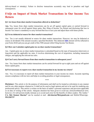 Impact of Stock Market Transactions in Our Income Tax Return | PDF ...