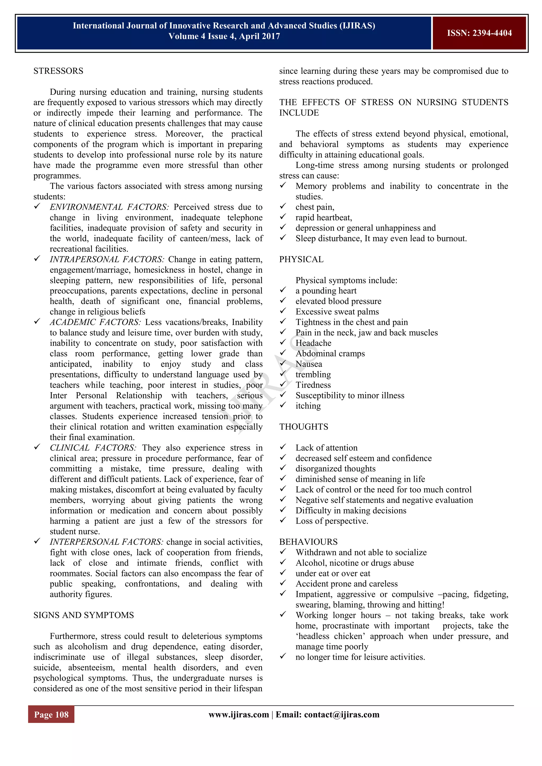 stress in nursing students | PDF