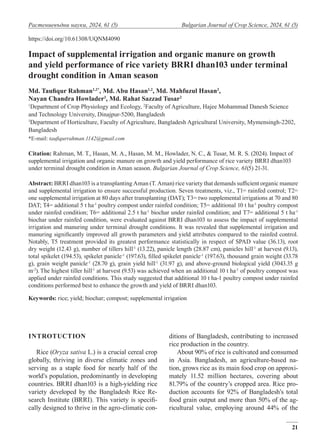 Impact of supplemental irrigation and organic manure on growth and ...