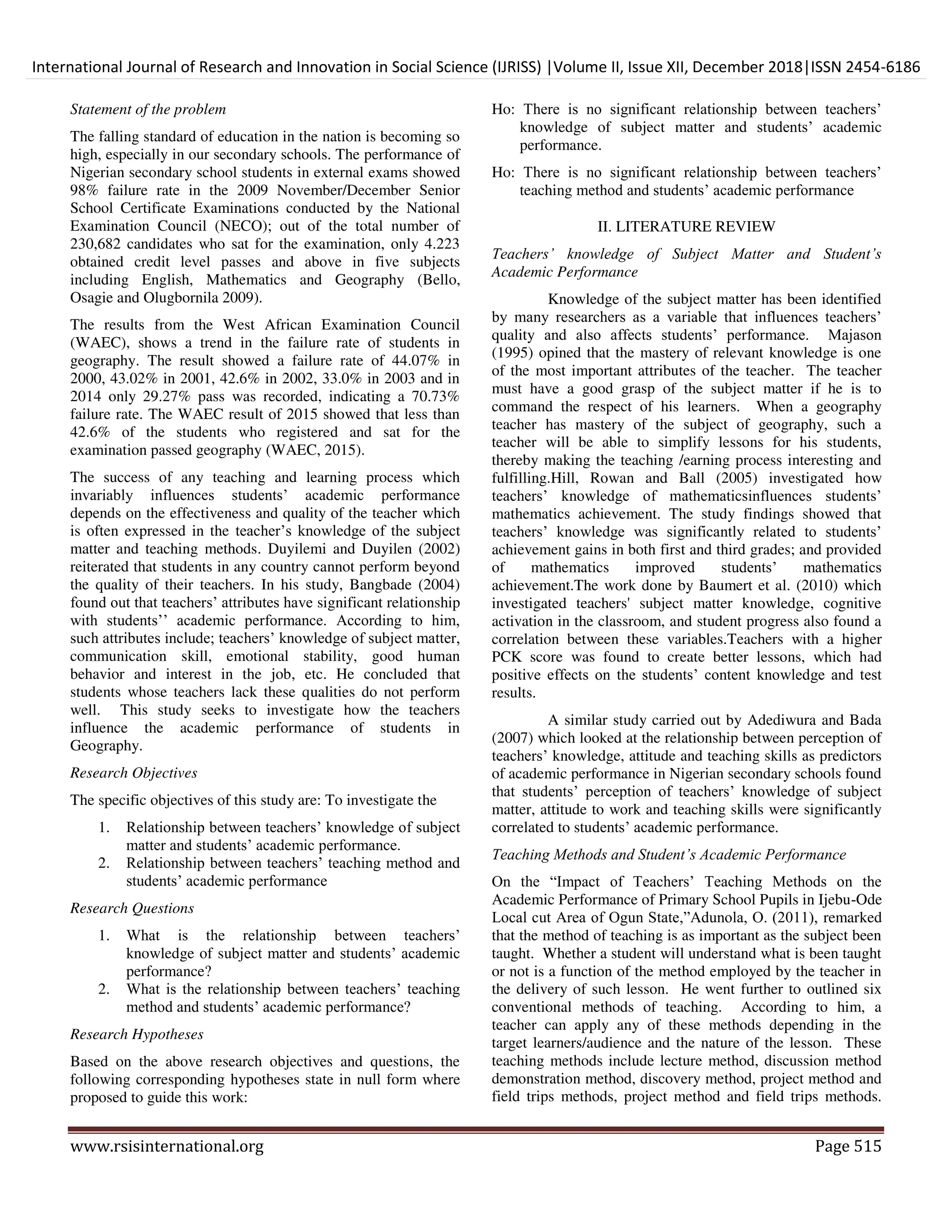 IMPACT OF TEACHER CHARACTERISTICS ON STUDENTS ACADEMIC PERFORMANCE IN ...