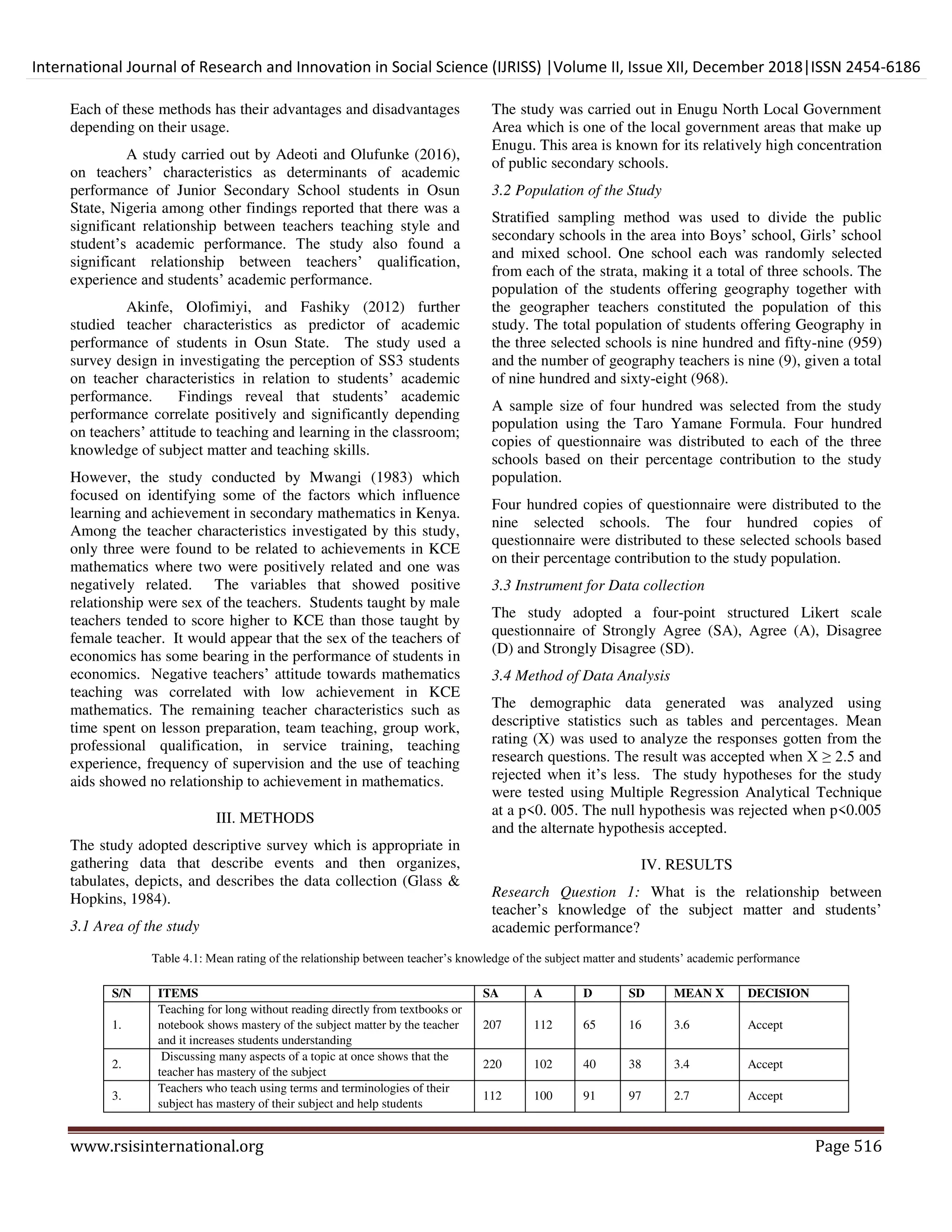 Impact Of Teacher Characteristics On Students Academic Performance In