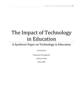Impact Of Technology In Education Final Draft | DOCX