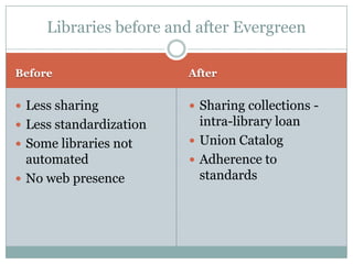 Impact of the evergreen library automation system on public library ...