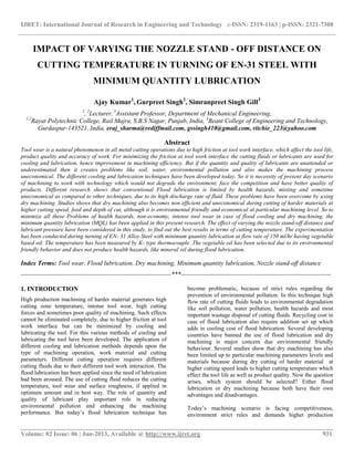 Impact of varying the nozzle stand off distance on cutting temperature in turning of en-31 steel ...