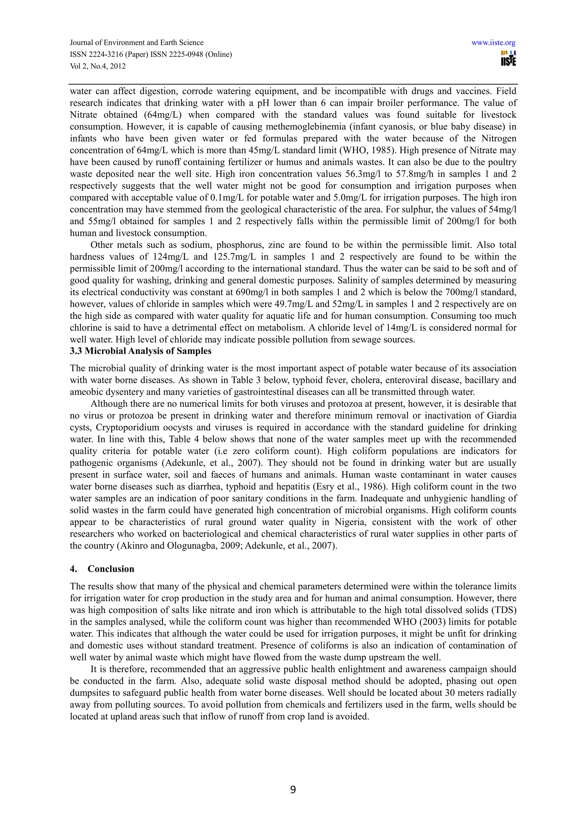 Impacts of agricultural wastes on groundwater pollution in lipakala ...