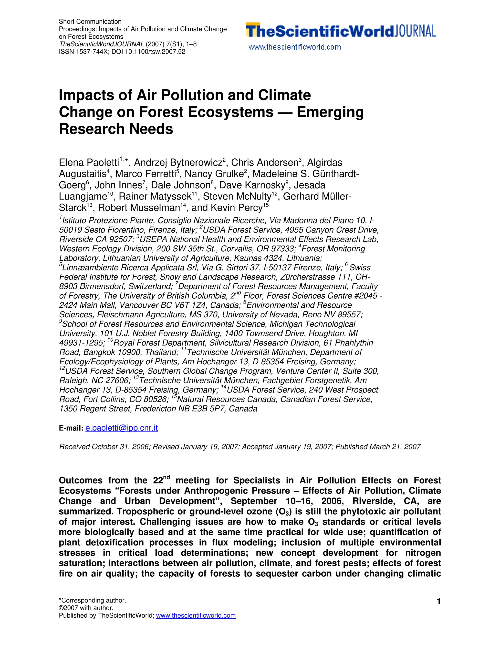 Impacts Of Air Pollution And Climate Change On Forest Ecosystems ...