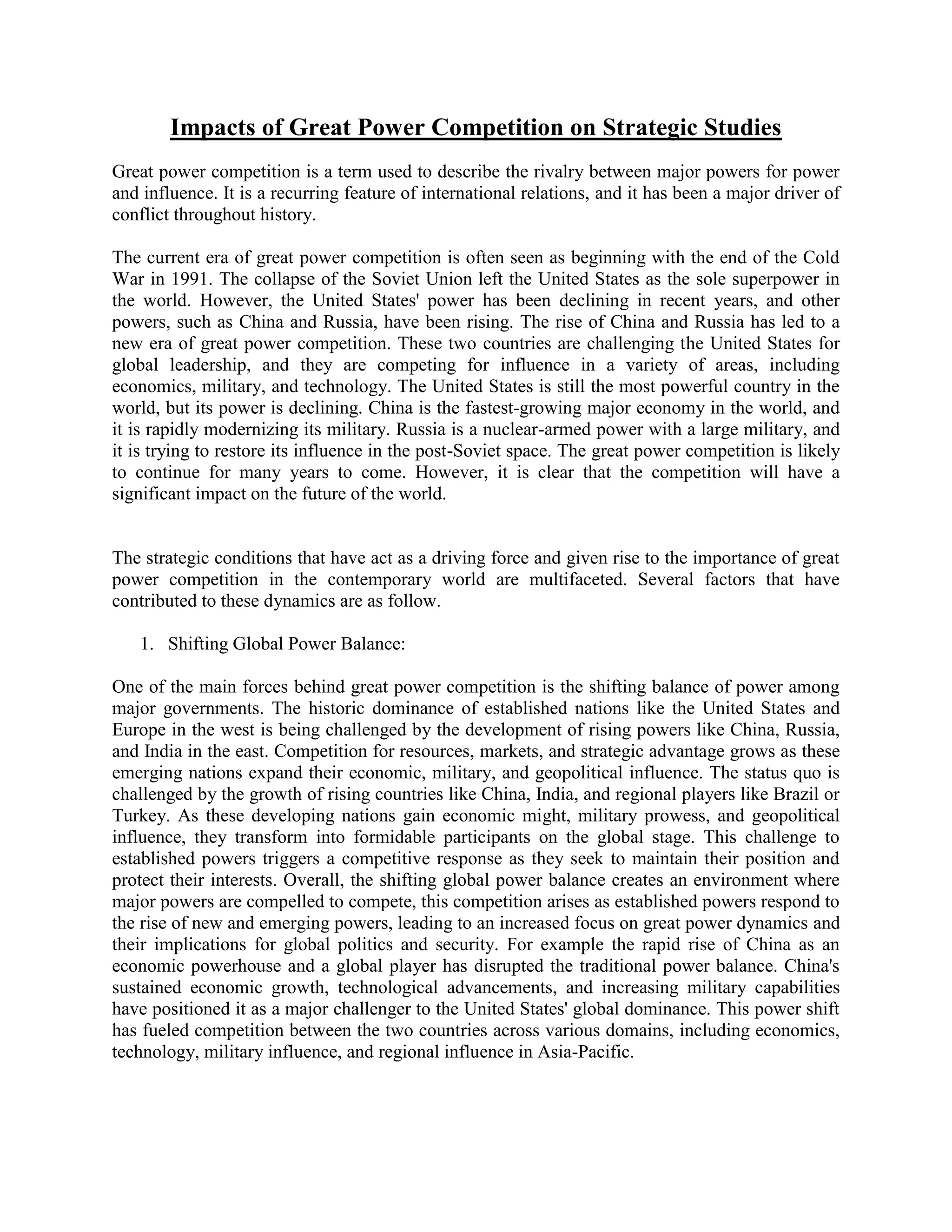 Impacts of Great Power Competition on Strategic Studies IRM21.docx