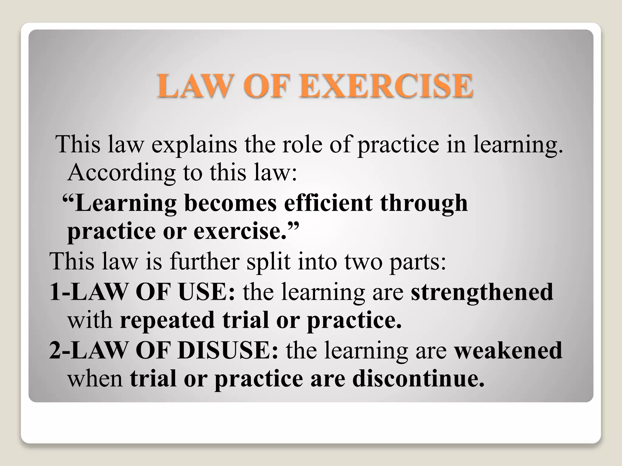 Impacts of laws of learning on classroom instruction | PPTX