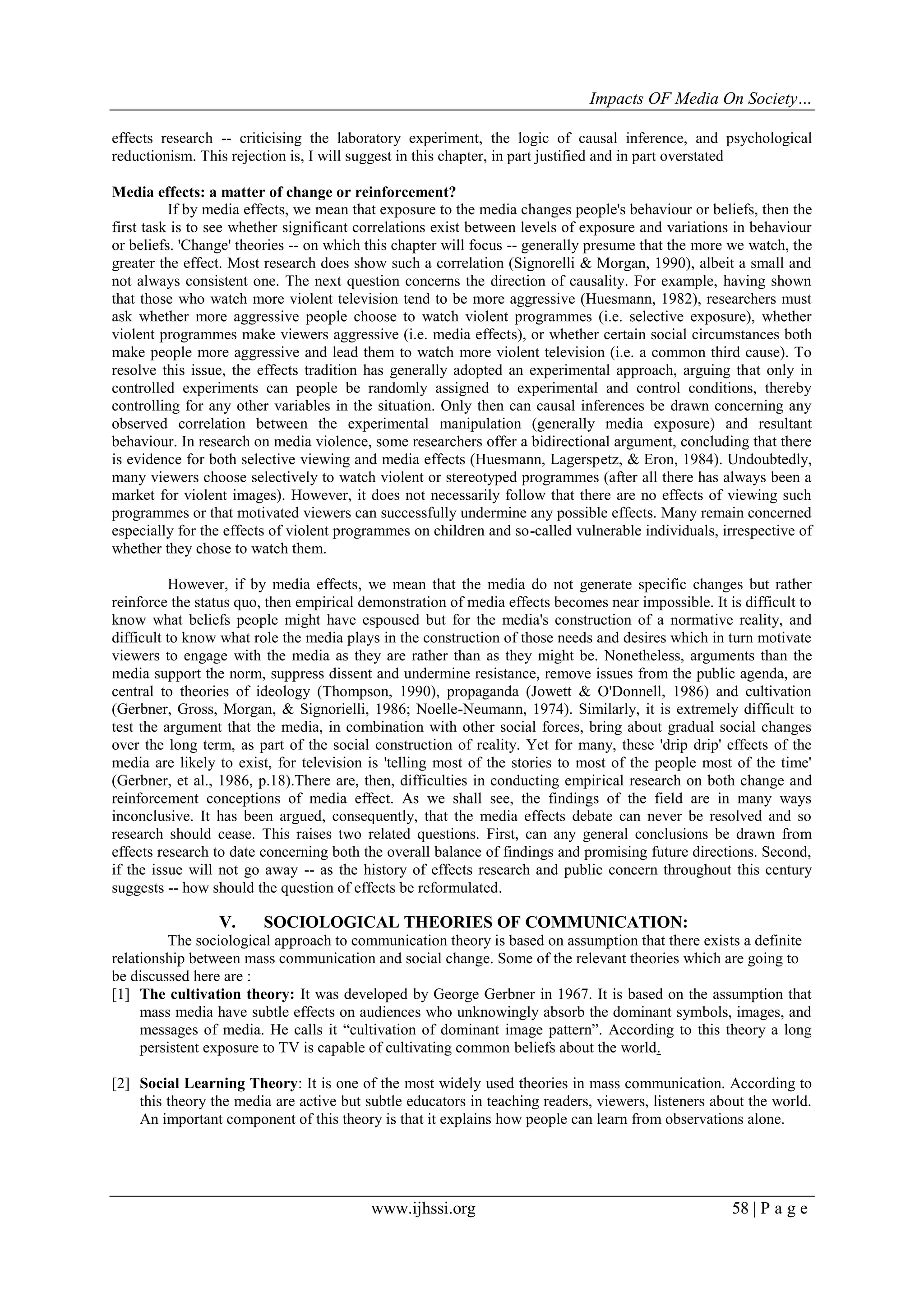 Impacts OF Media On Society A Sociological Perspective | PDF