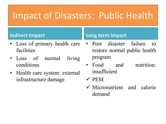 Impacts of natural disaster globally public health | PPTX | Infectious ...