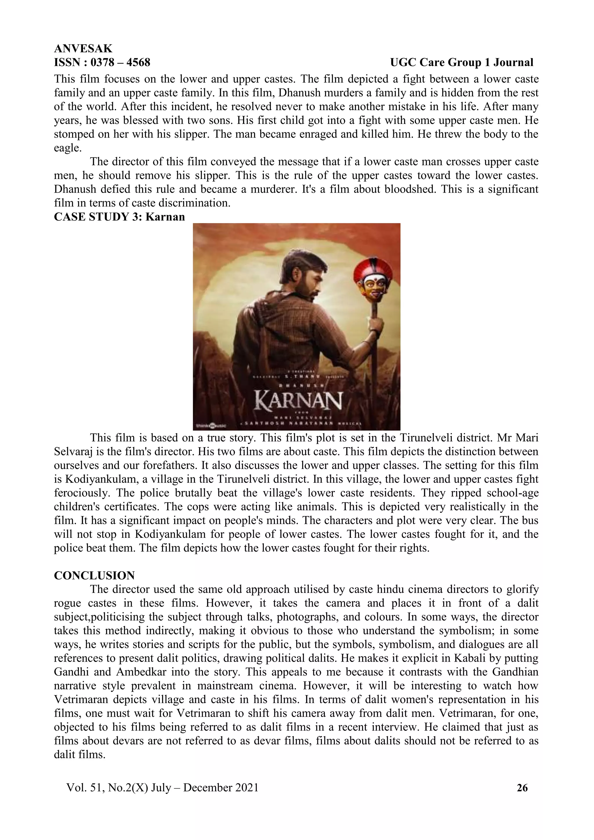 Impact study on portrayal of Dalit caste in Tamil cinema a content ...