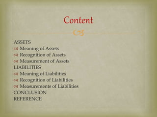 RECOGNITION AND MEASUREMENT OF ASSETS AND LIABILITIES | PPT