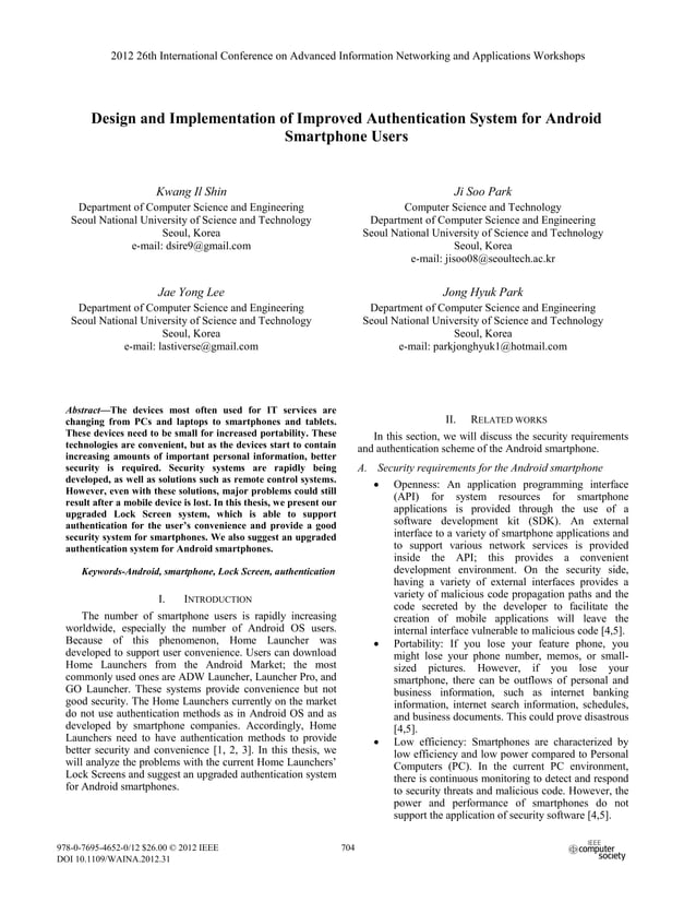 Design and Implementation of Improved Authentication System for Android Smartphone Users | PDF