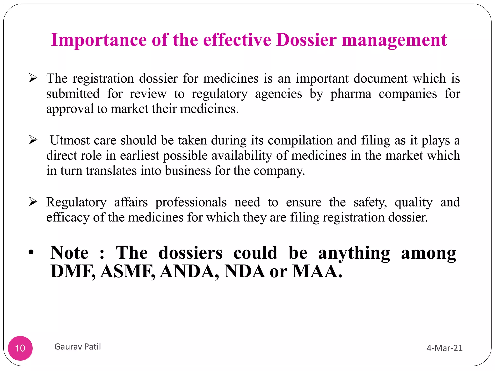 investigational medicinal product dossier and Dossier. | PPTX