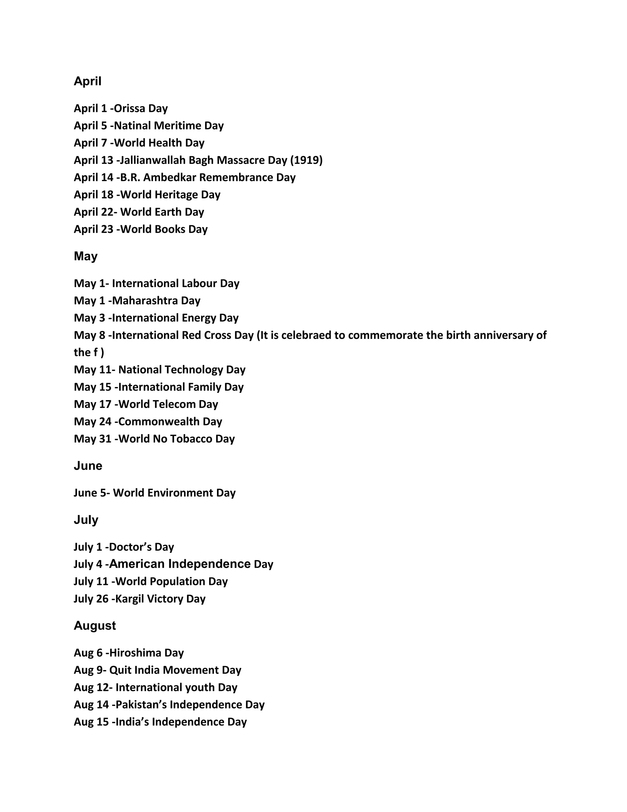 Imp dates | DOCX