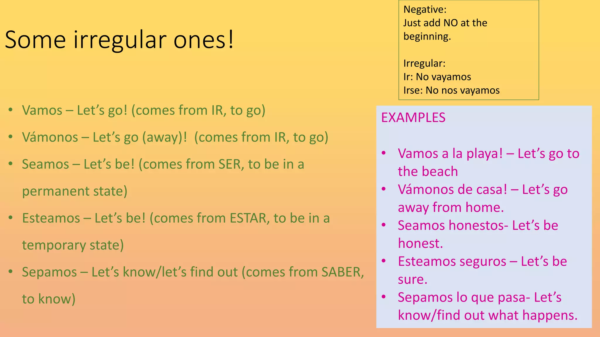 Imperativo in Spanish- higher level: Formal form and negative. | PPTX