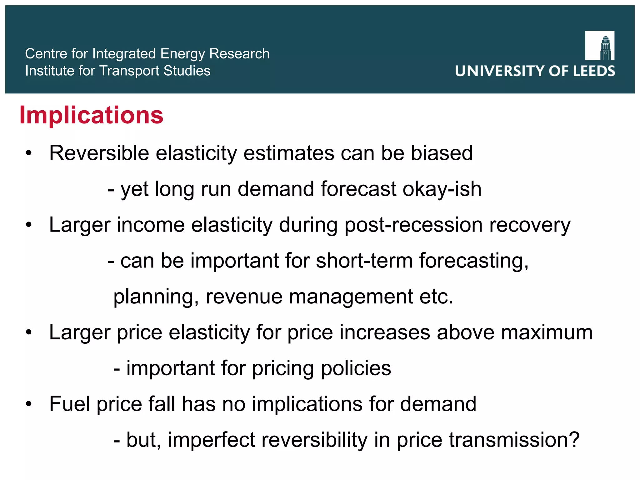 Imperfect reversibility of air transport demand | PPT