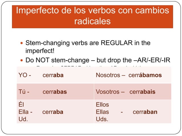 Imperfect tense reflexives and stem changers | PPT