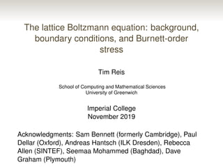 The lattice Boltzmann equation: background, boundary conditions, and ...