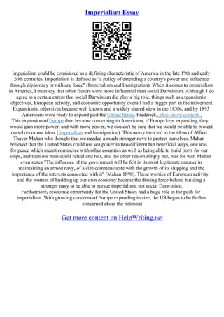 Imperialism Dbq Essay | PDF
