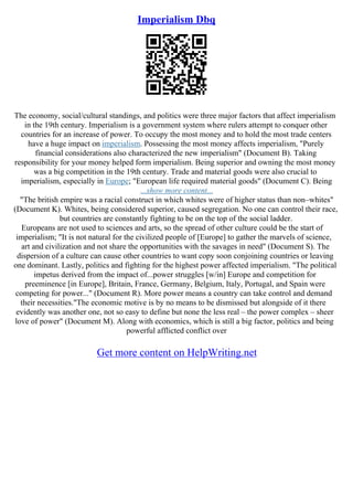 Imperialism Dbq Essay | PDF