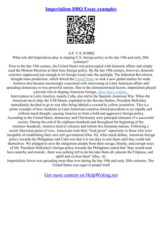 Imperialism Dbq Essay | PDF