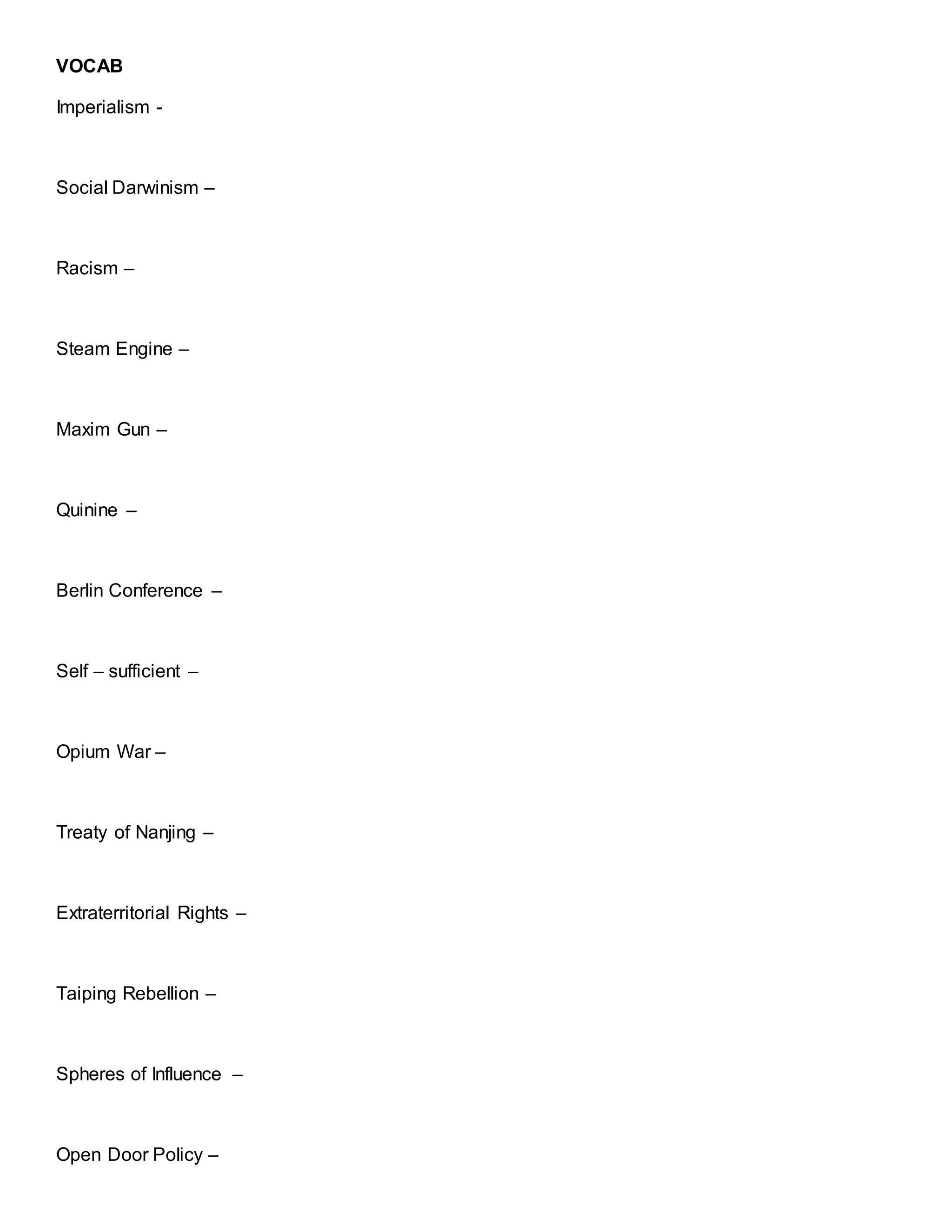 Imperialism unit outline 2010 | DOCX