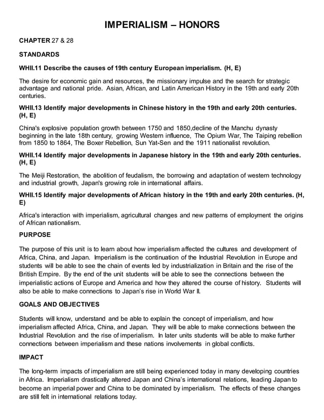 Imperialism unit outline 2010 | DOCX