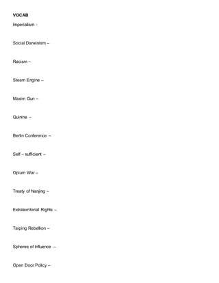 Imperialism unit outline 2010 | DOCX