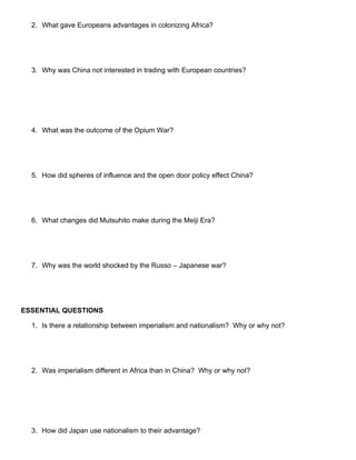 Imperialism Unit Outline C P | DOC | Politics
