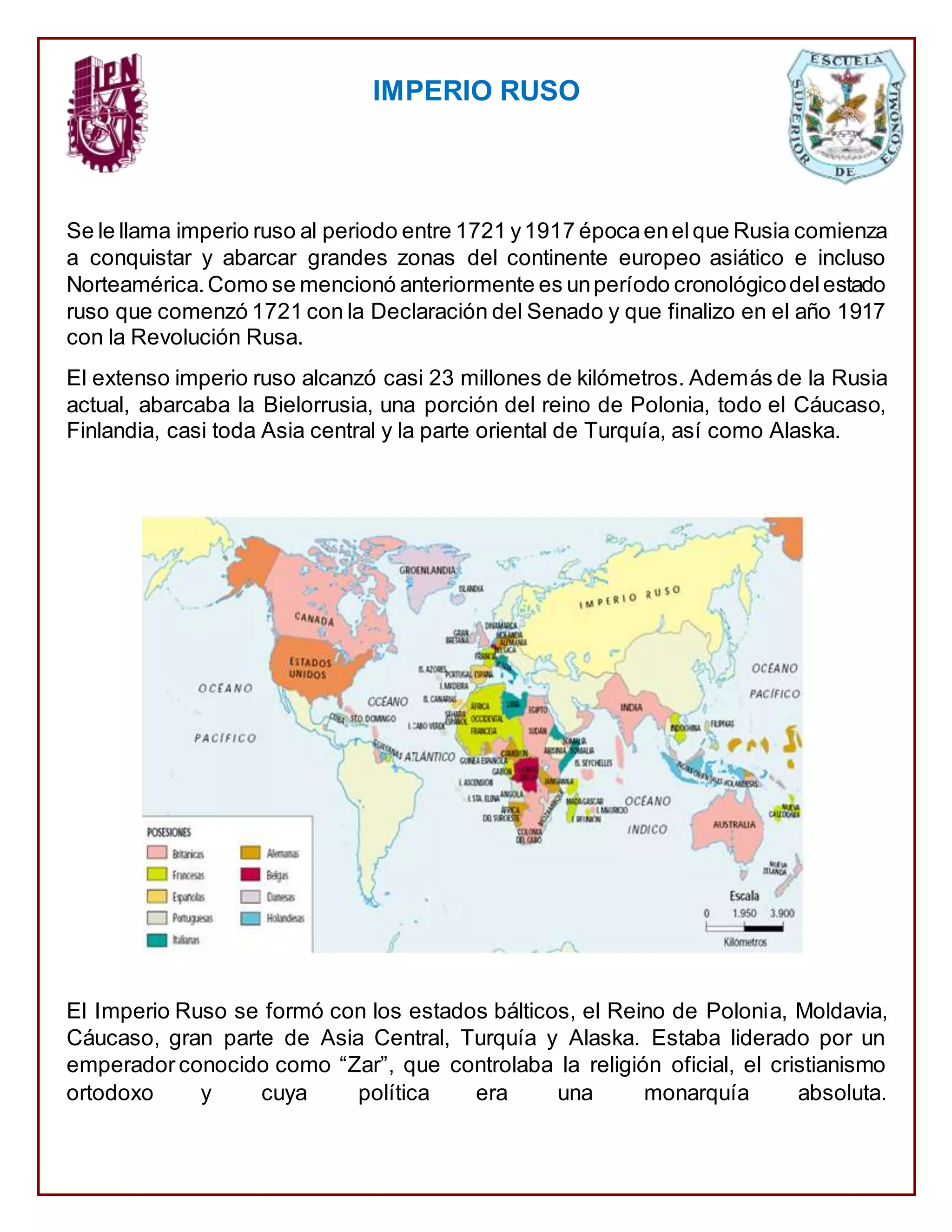 Imperio Ruso antes de la Revolución Rusa | DOCX