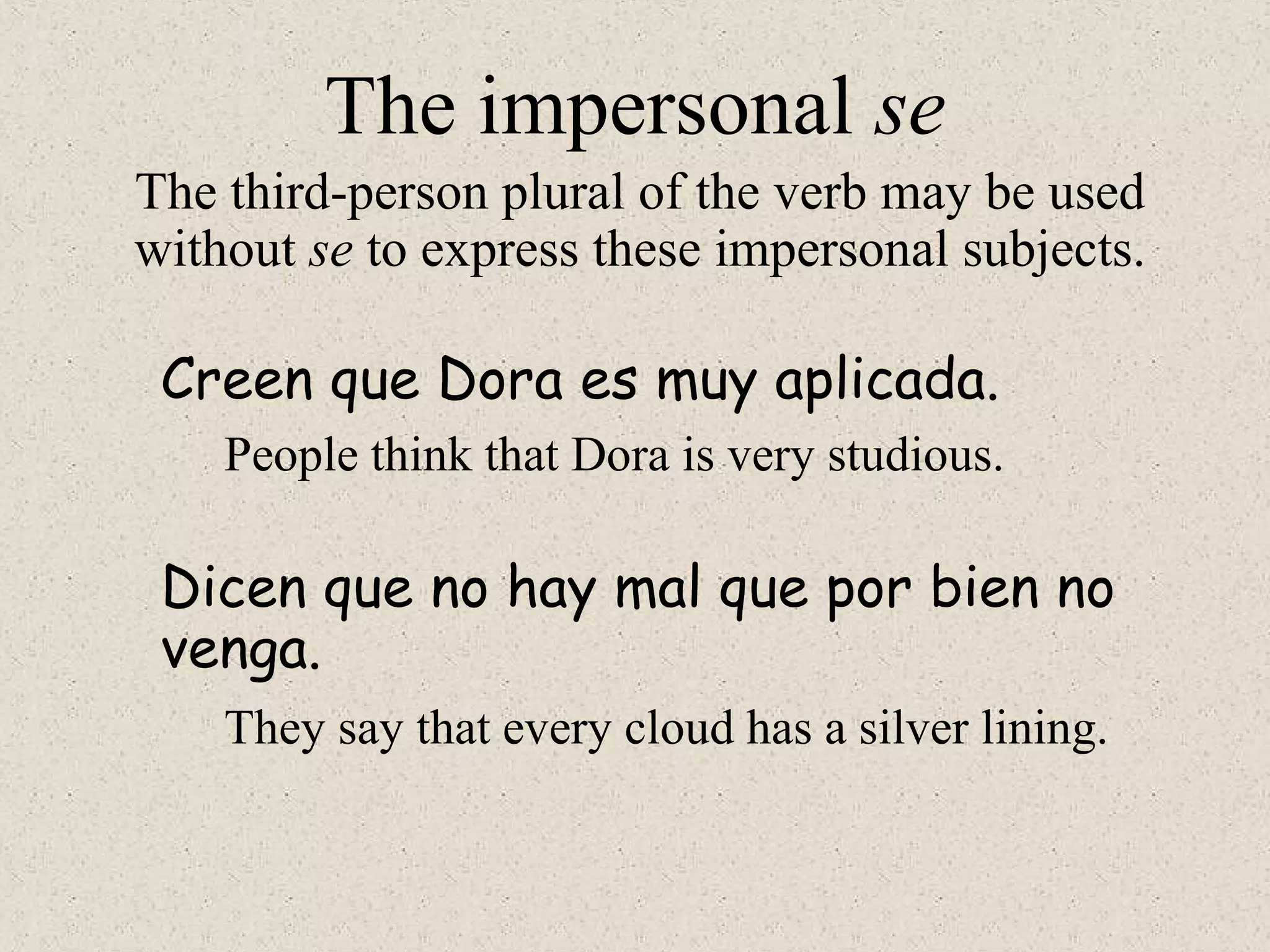 Impersonal constructions with se | PPT