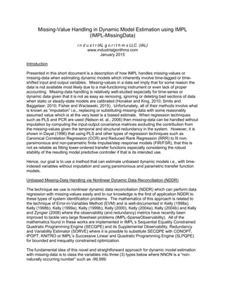 Missing-Value Handling in Dynamic Model Estimation using IMPL | PDF